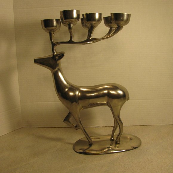 Source Unknown | Holiday | Chrome Christmas Reindeerstag Candelabra ...